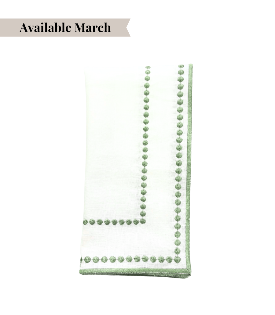 Pearlette Embroidered Napkin - Sage – Table Tales
